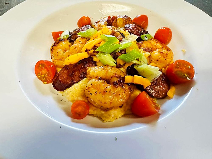 Shrimp and grits elevated to an art form &ndash; creamy, savory, and studded with plump shrimp that taste like they just jumped from ocean to plate.