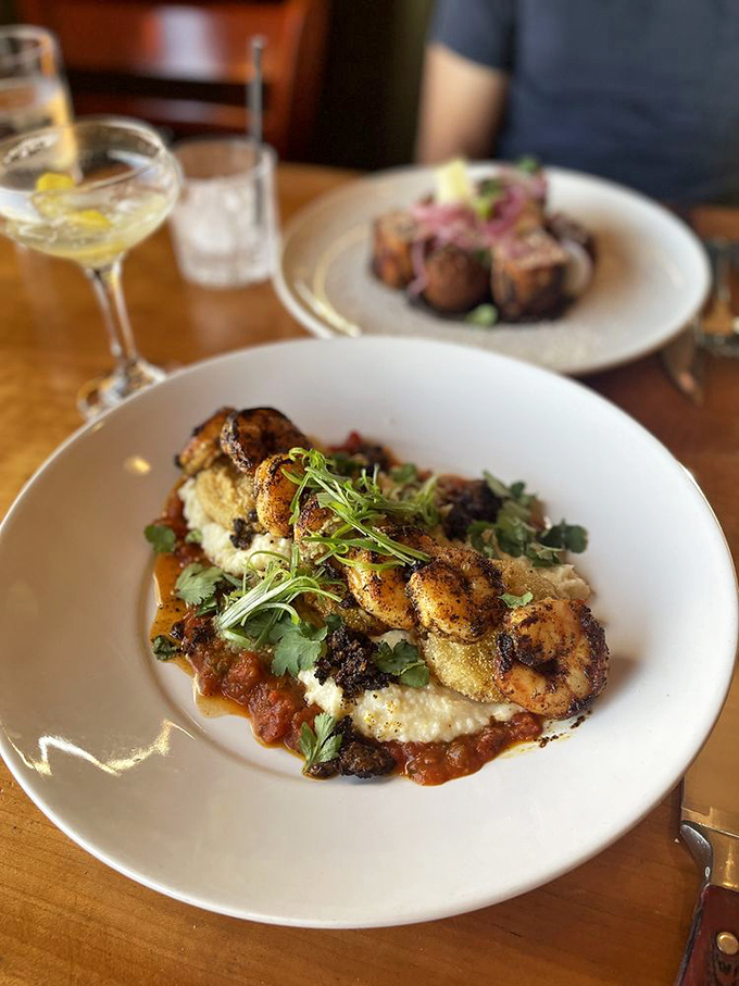 Shrimp and grits that would make a Southerner weep with joy, reimagined with Pennsylvania panache.