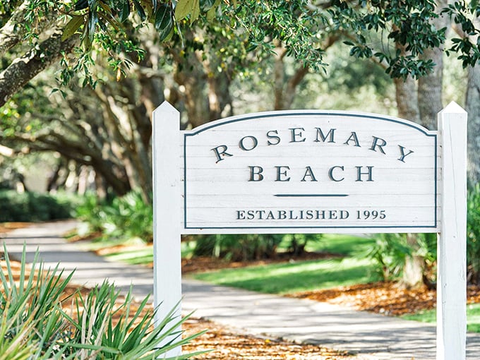 Every great story needs a proper introduction. Rosemary Beach's entrance sign promises adventures under the Florida sun without shouting about it.