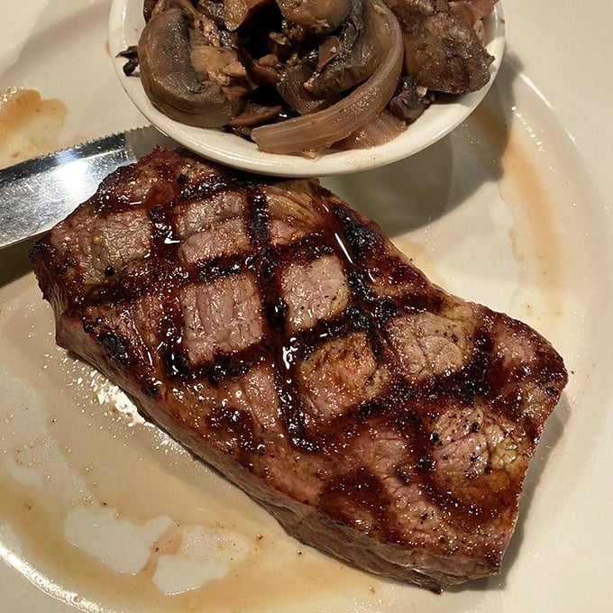 A perfectly grilled sirloin with those beautiful crosshatch marks that say, "Yes, this is exactly how a steak should look."