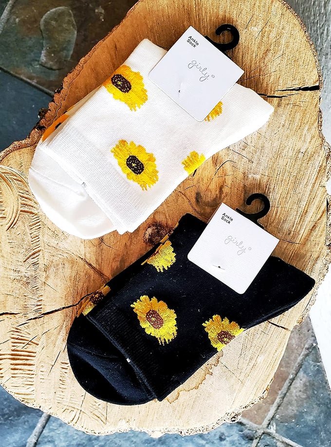 Sunflower socks that bring unexpected joy&mdash;because even in Florida, sometimes your ankles deserve their own little gardens.