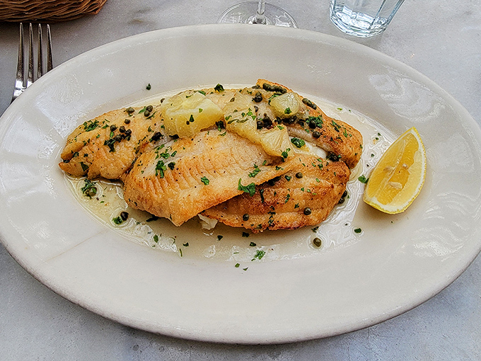 Sole meuni&egrave;re that would make Julia Child proud &ndash; delicate fish bathed in brown butter, brightened with lemon and parsley, simplicity that speaks volumes about skill.