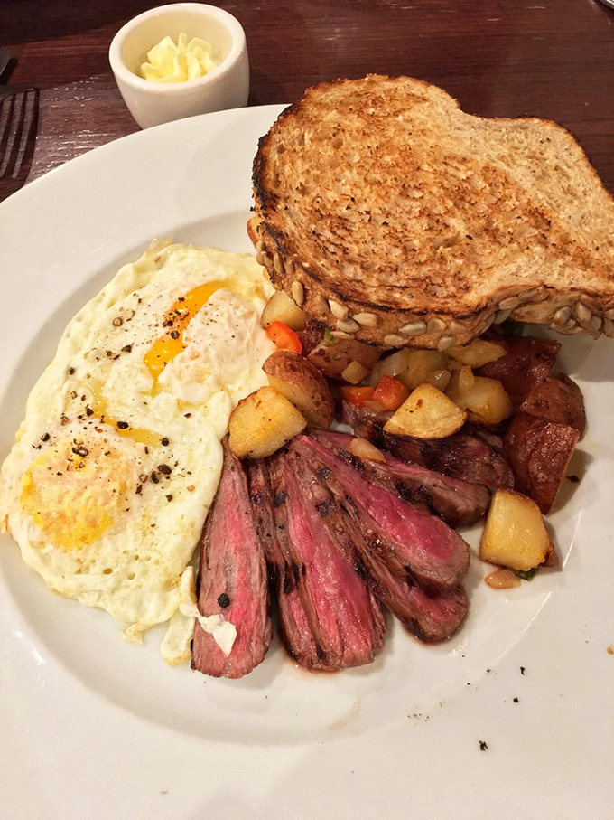 Brunch doesn't get more beautiful than this&mdash;pink-centered steak, sunny eggs, and golden potatoes that make morning meetings completely optional.