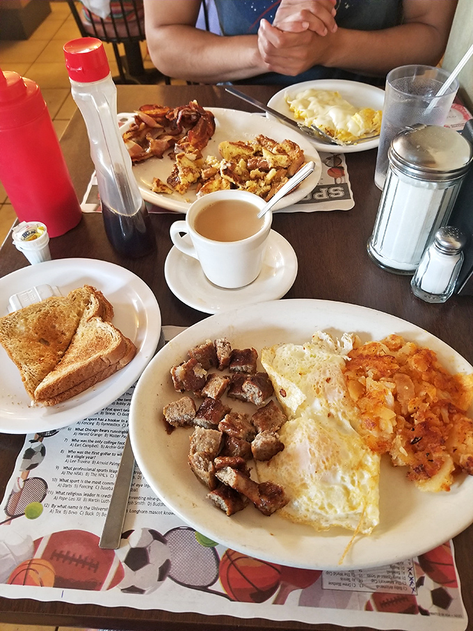When breakfast means business. This steak and eggs combo is the power suit of morning meals – impressive without trying too hard.