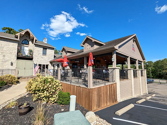This inviting patio practically begs you to sit down, order something refreshing, and watch the world amble by at Waynesville speed.