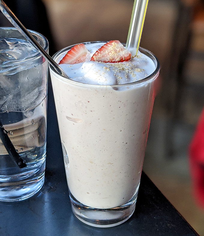 This strawberry milkshake isn't just dessert&mdash;it's what clouds would taste like if they were made of happiness.
