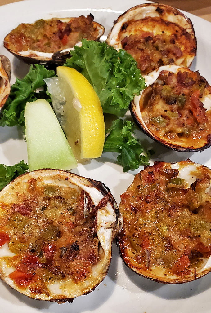 Stuffed oysters that answer the question: "How do you improve perfection?" The answer: imperial crab topping and a quick trip to the broiler.