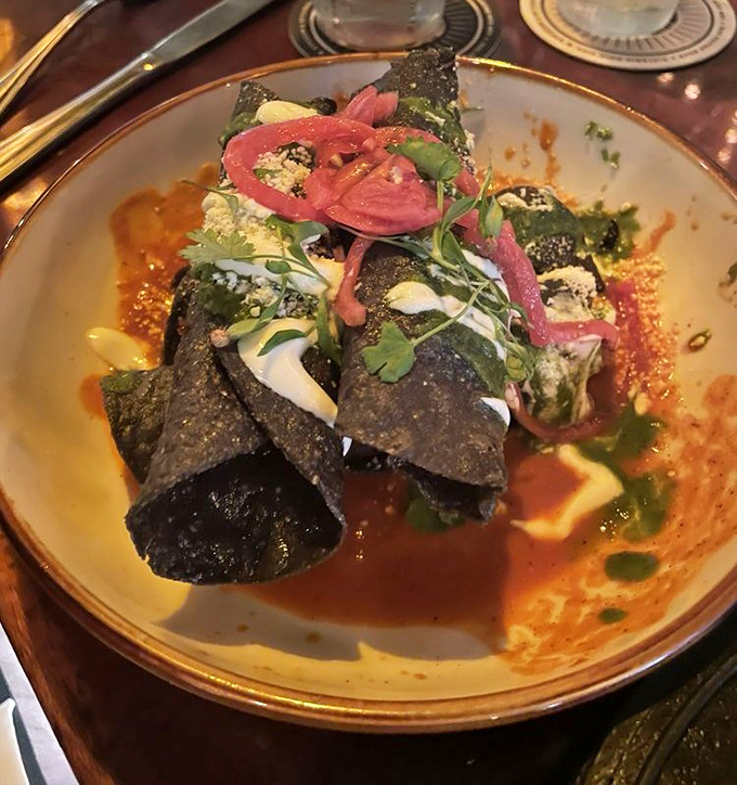 These aren't your corner taco shop offerings&mdash;dark, handmade tortillas cradling thoughtfully composed fillings that redefine taco expectations.