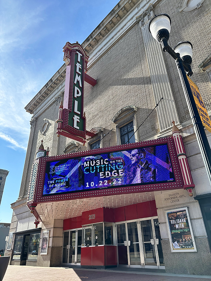 Temple Theatre's marquee promises entertainment without requiring a second mortgage for orchestra seats.