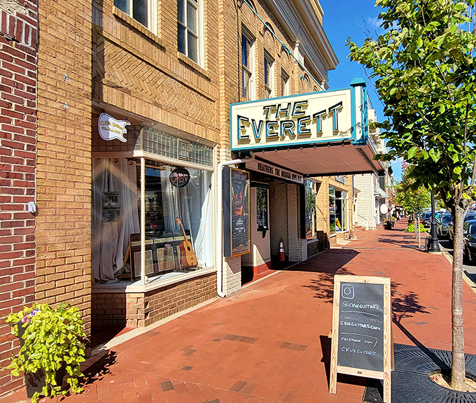 The Everett's vintage marquee promises entertainment that's stood the test of time. This historic theater remains the cultural heartbeat of Middletown.