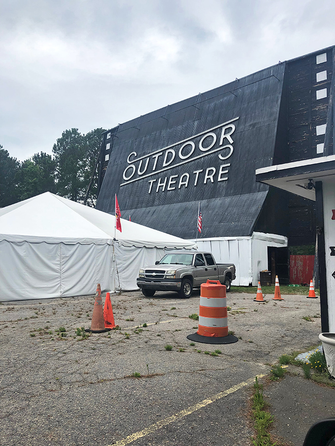 Even on cloudy days, this towering screen promises an evening escape&mdash;complete with concessions and community you won't find on your couch.