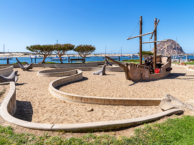 Playgrounds designed around pirate ships because someone understood that childhood imagination deserves proper theatrical staging and props.