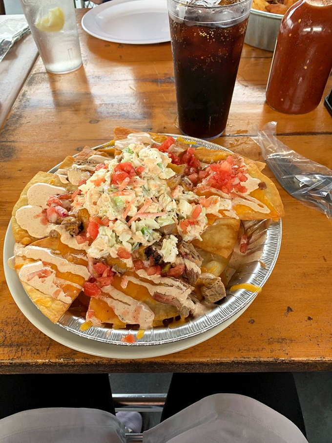 BBQ nachos that laugh at conventional boundaries. When pulled pork meets tortilla chips, it's not fusion&mdash;it's just good sense.