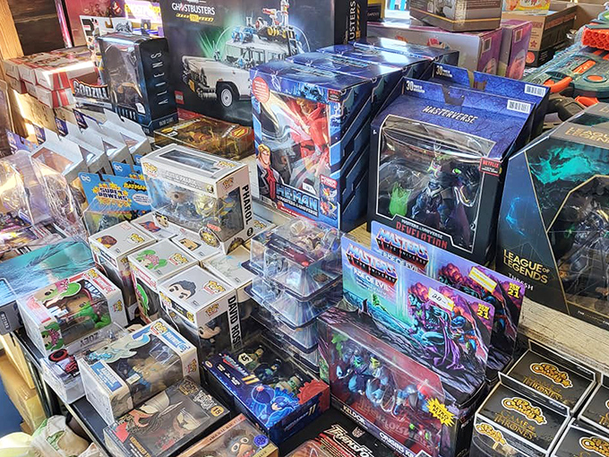 Collectible heaven for the young and young-at-heart. These action figures and toys are time machines to childhood wrapped in plastic.