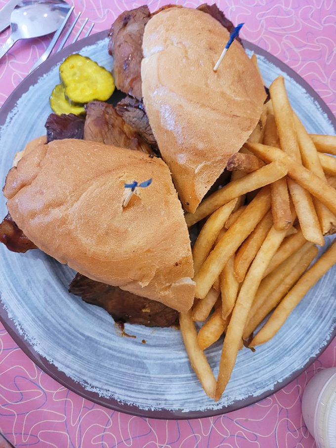 The tri-tip sandwich&mdash;California's contribution to sandwich immortality. Served with fries so perfectly golden they deserve their own Instagram.