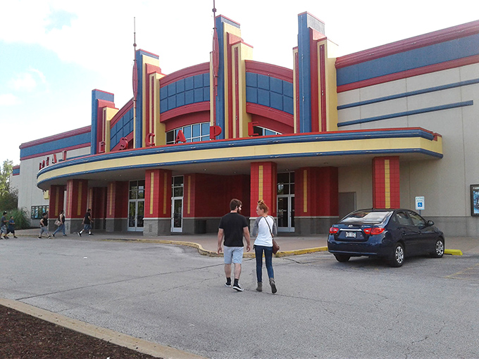 The VIP Moline theater's Art Deco-inspired fa&ccedil;ade promises cinematic escape, proving that sometimes the building itself is as much a star as what's on screen.