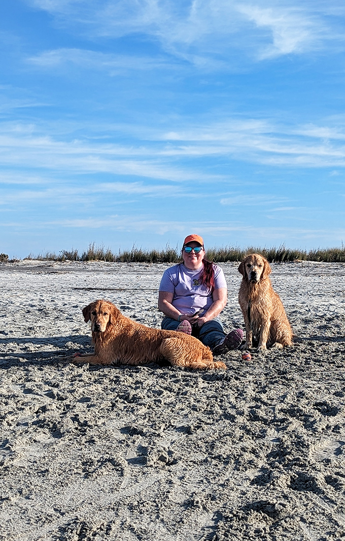 Four-legged beach enthusiasts approve! These golden retrievers have clearly found their happy place on Folly's pet-friendly shores.
