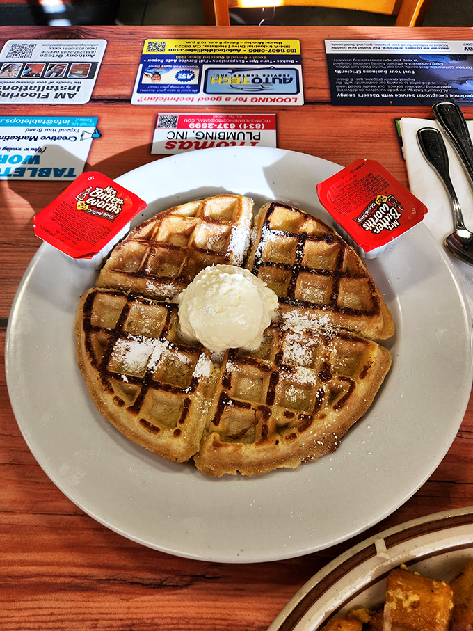 A waffle that understands the importance of architecture. Those perfect grid indentations are scientifically designed for maximum syrup retention.