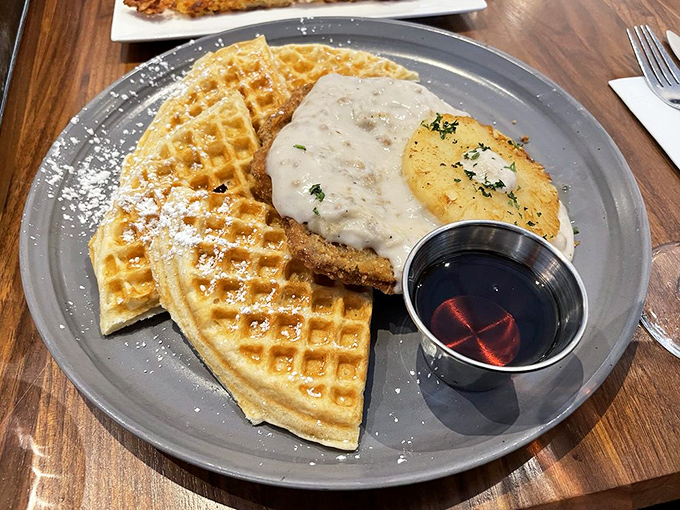 Golden waffles with the ideal grid pattern&mdash;nature's perfect design for holding pools of maple syrup and melted butter.