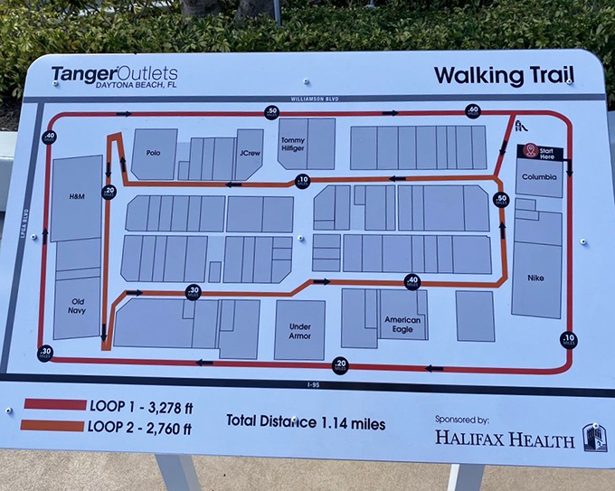 The walking trail map shows loops totaling 1.14 miles &ndash; basically a 5K if you zigzag enough.