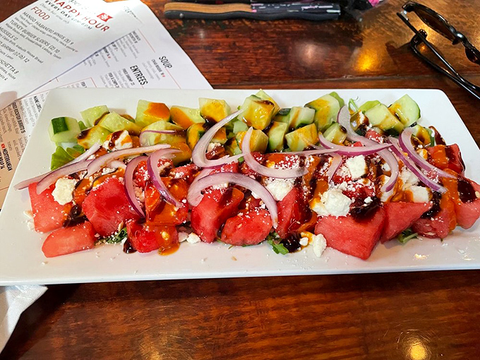 Summer on a plate! This watermelon salad with feta and balsamic is what happens when refreshment becomes an art form.