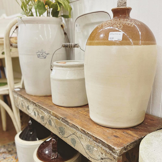 These stoneware vessels have survived decades of use to arrive here, their two-toned simplicity somehow more elegant than anything in your kitchen cabinet.
