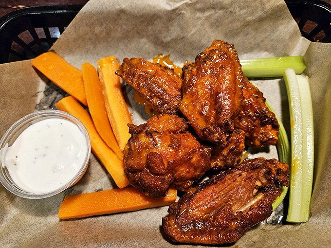 Wings that don't need a sporting event as an excuse to be devoured. Served with the holy trinity of accompaniments: carrots, celery, and cooling ranch.