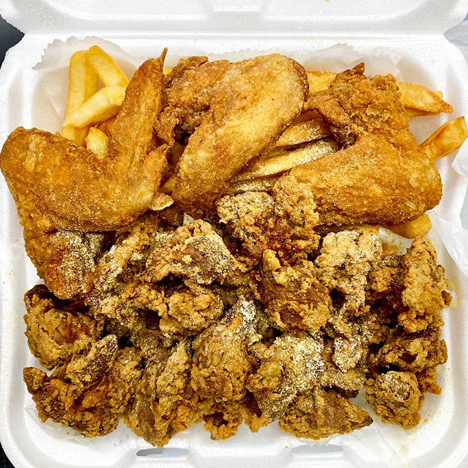 Wings and livers sharing real estate in one container &ndash; democracy in action, folks, and it's delicious.
