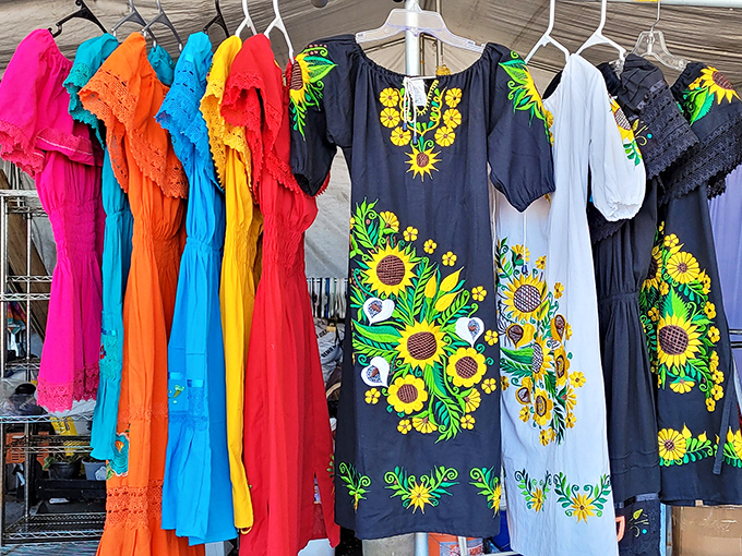 These embroidered dresses tell stories without words&mdash;vibrant sunflowers dancing across fabric that transforms ordinary days into fiestas.