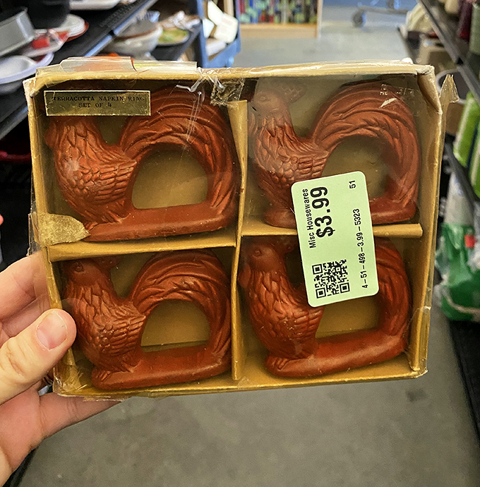 Terra cotta chicken napkin rings that somehow manage to be both kitschy and charming—the perfect whimsical touch for your next Sunday brunch.