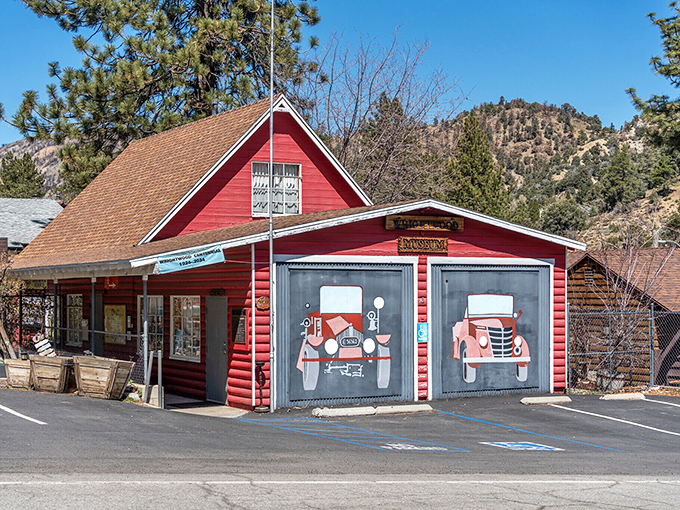 The Wrightwood Museum &ndash; painted fire-engine red as if to say, "History doesn't have to be beige to be taken seriously."