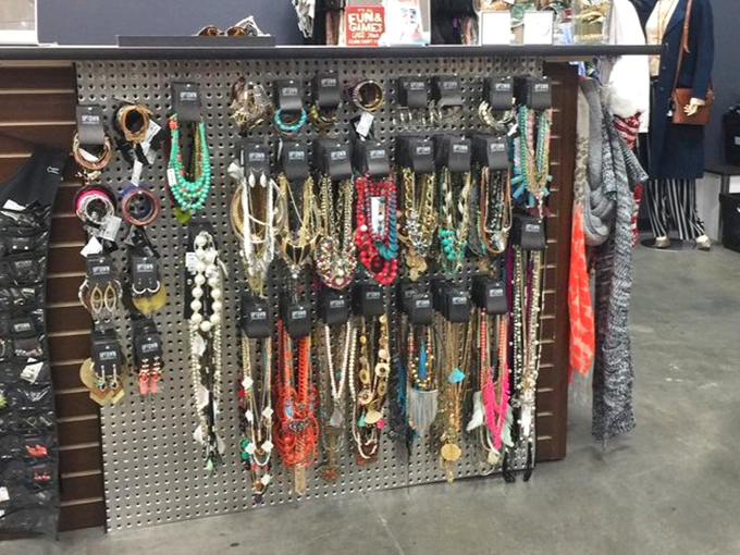 The accessories wall &ndash; where statement necklaces and colorful baubles hang like trophies, waiting to transform basic outfits into fashion statements.