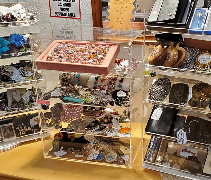 Jewelry displays that would make Liz Taylor swoon—tiny treasures organized with the precision of a museum curator with magpie tendencies.