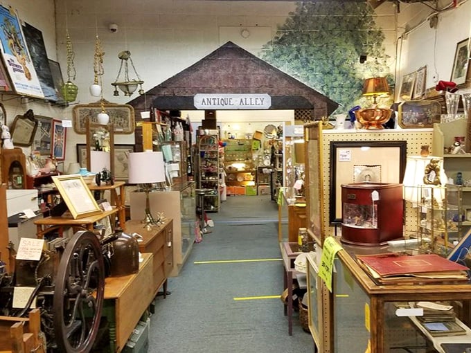 "Antique Alley" beckons with the promise of discoveries. Follow the yellow-lined road to furniture that's older than your grandparents.