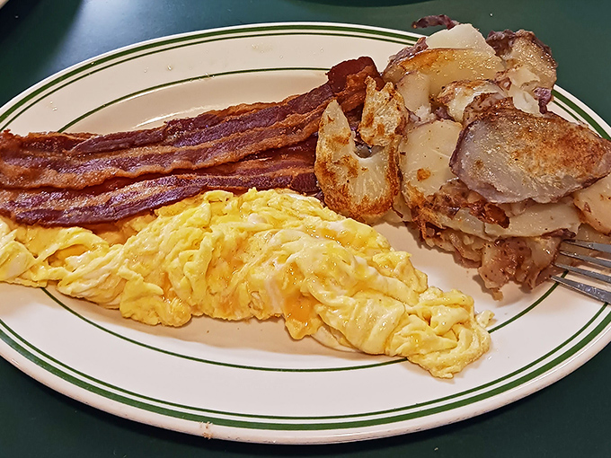 A breakfast plate that says "You'll accomplish great things today" &ndash; or maybe just a satisfying nap. Either way, victory is yours.