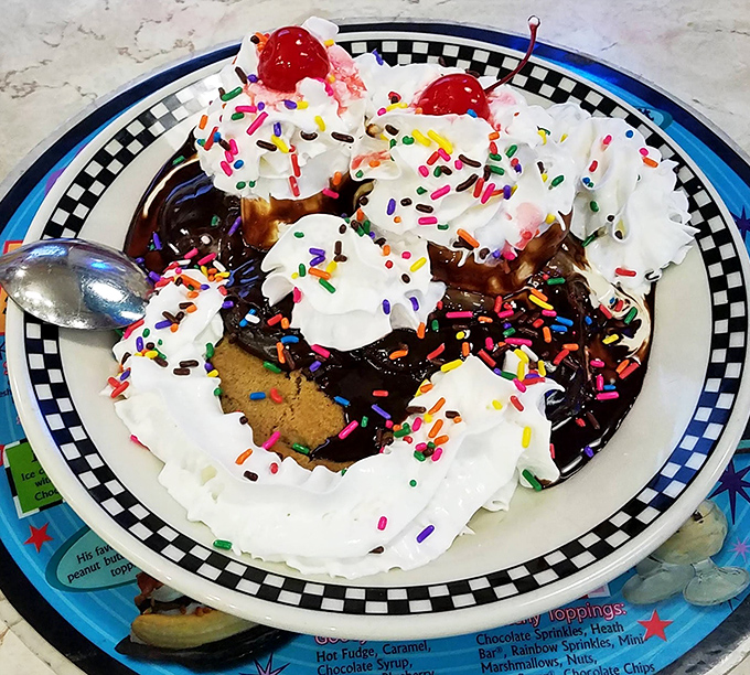 This isn't just dessert; it's a celebration on a plate. Whipped cream mountains, chocolate rivers, and sprinkle confetti&mdash;a party your taste buds are formally invited to.