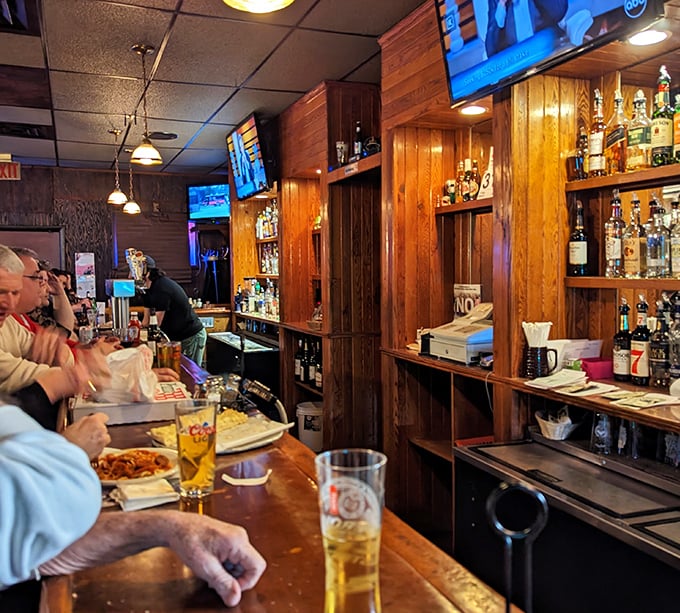 The bar area serves as command central, where regulars perch and newcomers quickly become part of the Salerno's extended family.