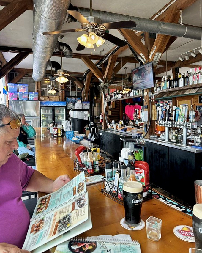 Where spirits meet spirited conversation – Steamers' bar area balances coastal charm with the serious business of proper drink-making.