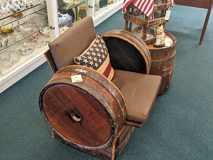 Barrel chairs that scream "conversation piece" without saying a word. Add that American flag pillow and you've got patriotic seating that'll impress at the next barbecue.
