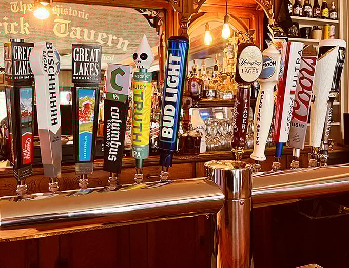 Beer taps standing at attention like soldiers ready to serve liquid reinforcement.