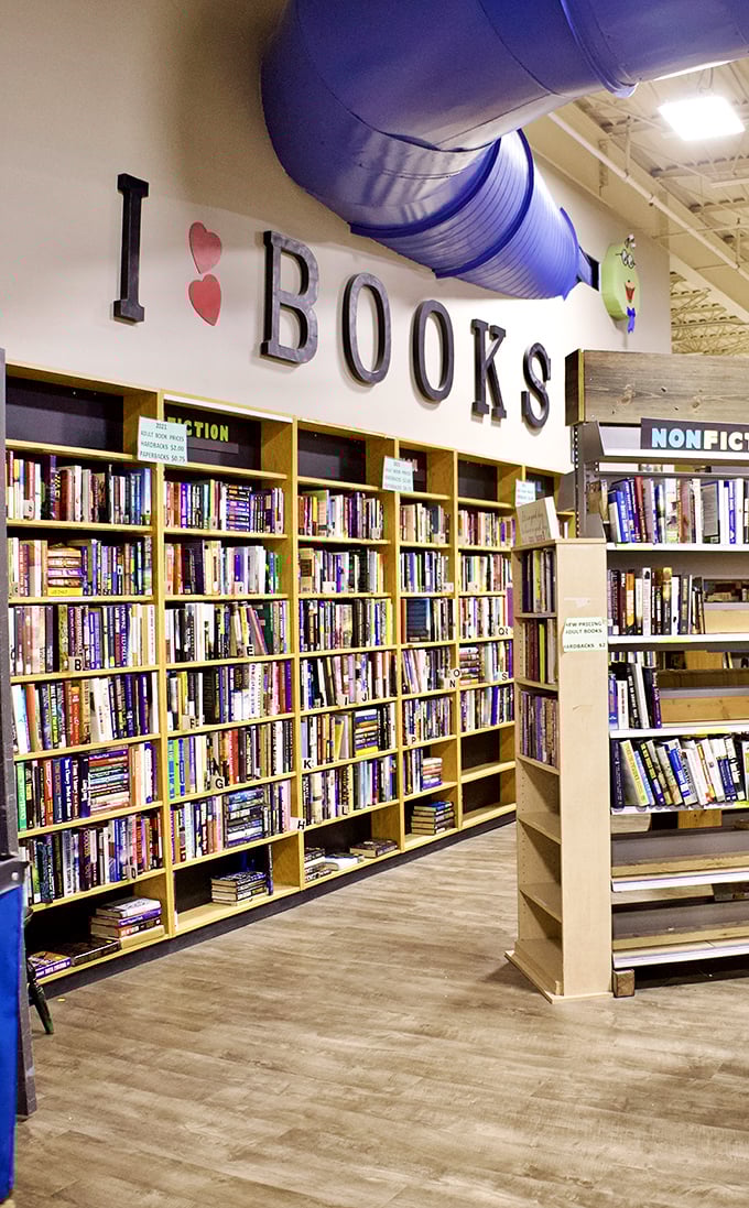 The book section&mdash;a literary potluck where Stephen King might share shelf space with Julia Child and someone's discarded self-help revelation. 