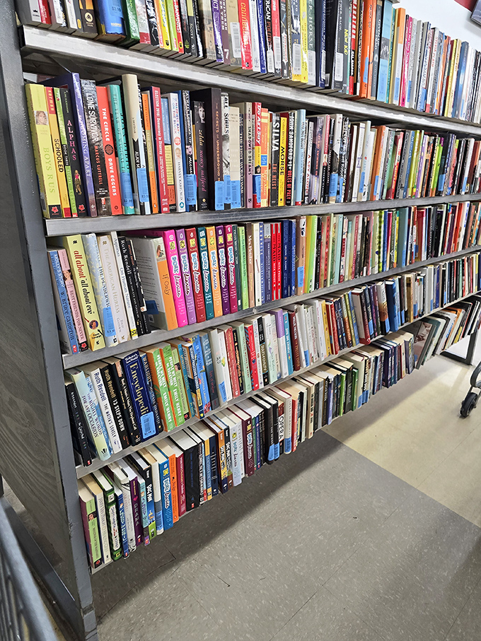 A bibliophile's dream that puts e-readers to shame. Books stacked with the care of a librarian but priced like a garage sale.