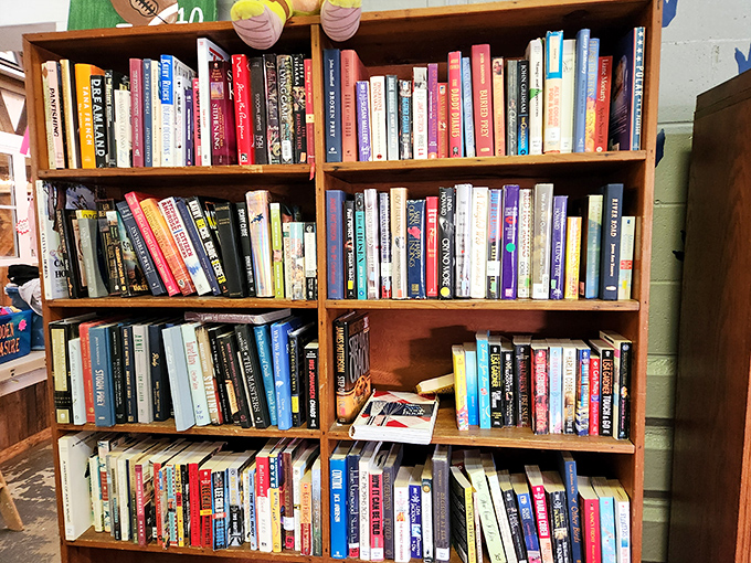 Books stacked with promise&mdash;each spine a doorway to adventure. This wooden bookcase holds more stories than your Netflix queue ever could.