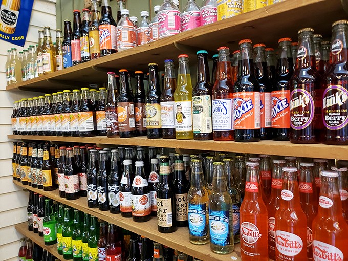 The soda aisle that Instagram was made for. Vintage labels and glass bottles offer fizzy nostalgia that tastes even better than it looks.