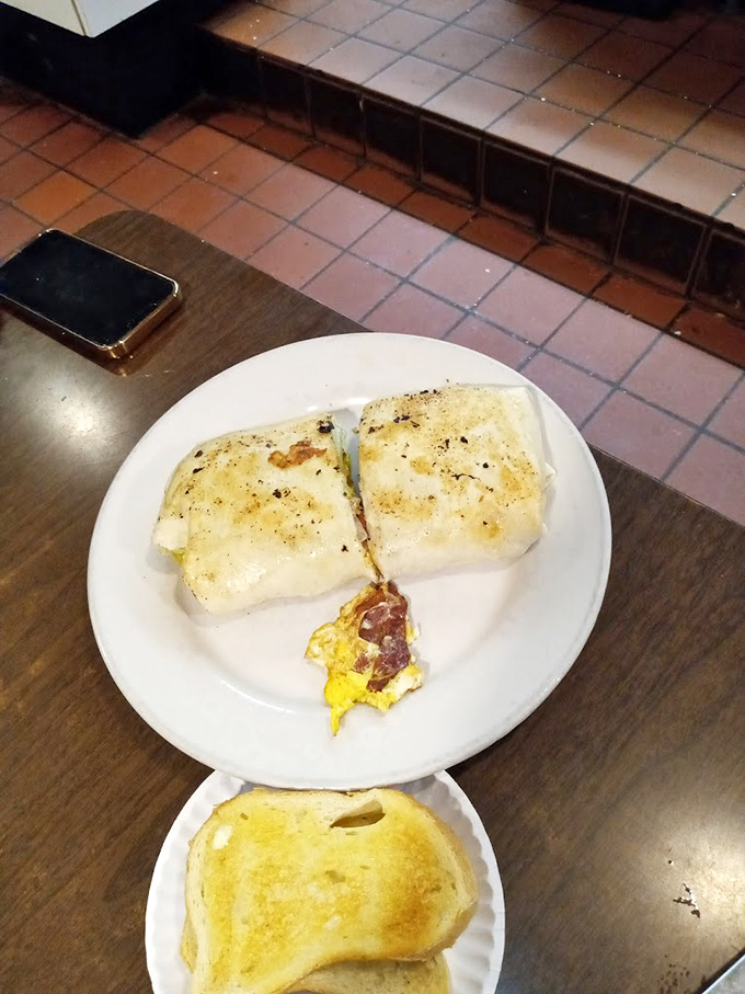 The breakfast burrito wraps familiar morning flavors in convenient handheld form, proving portability doesn't mean compromising on quality or satisfaction.