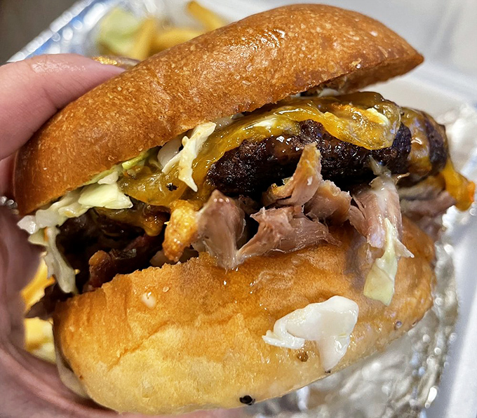 A burger so perfectly constructed it deserves its own architectural award. The golden bun-to-meat ratio is mathematical perfection.