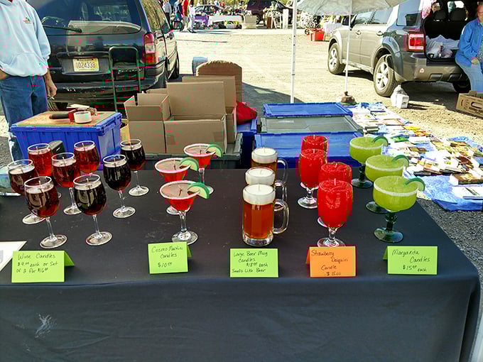 Liquid refreshment station offering colorful concoctions. After hours of bargain hunting, these drinks provide the perfect pause button.