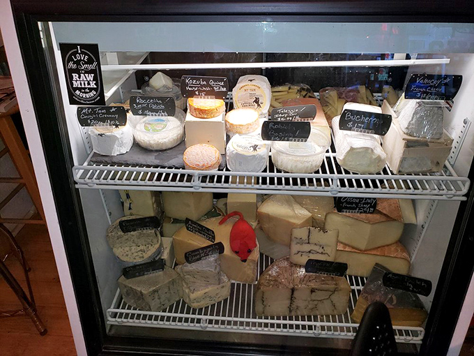 A cheese selection that would make Wisconsin nervous. This display case isn't refrigeration&mdash;it's a gallery showcasing dairy masterpieces.