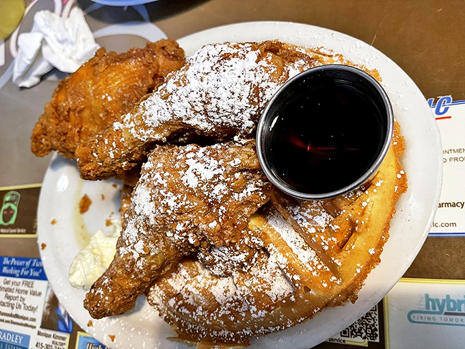 Chicken and waffles: the breakfast combination that proves opposites don't just attract&mdash;they create culinary harmony that makes Monday mornings bearable.