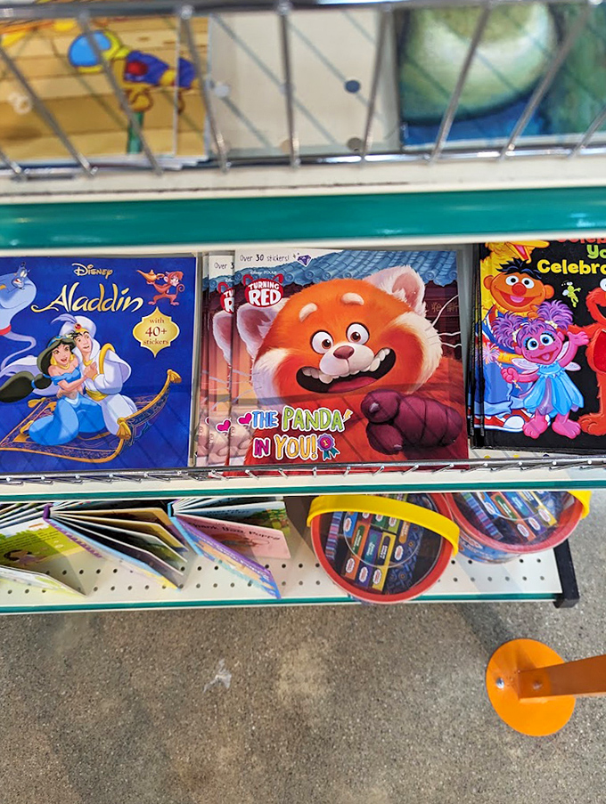 Children's books that transport kids to magical worlds while parents browse nearby. The pandy looks as excited as your wallet will be!